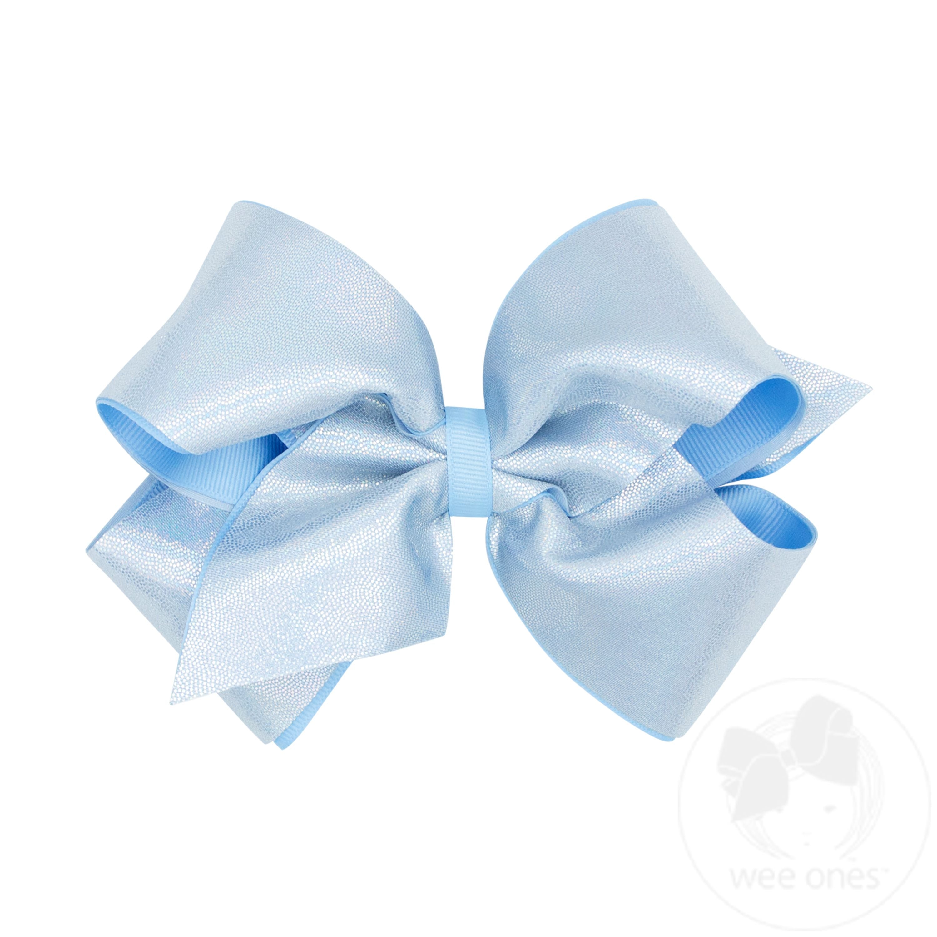 King Mirror Dot and Grosgrain Overlay Hair Bow - BLUE | Wee Ones Hair ...