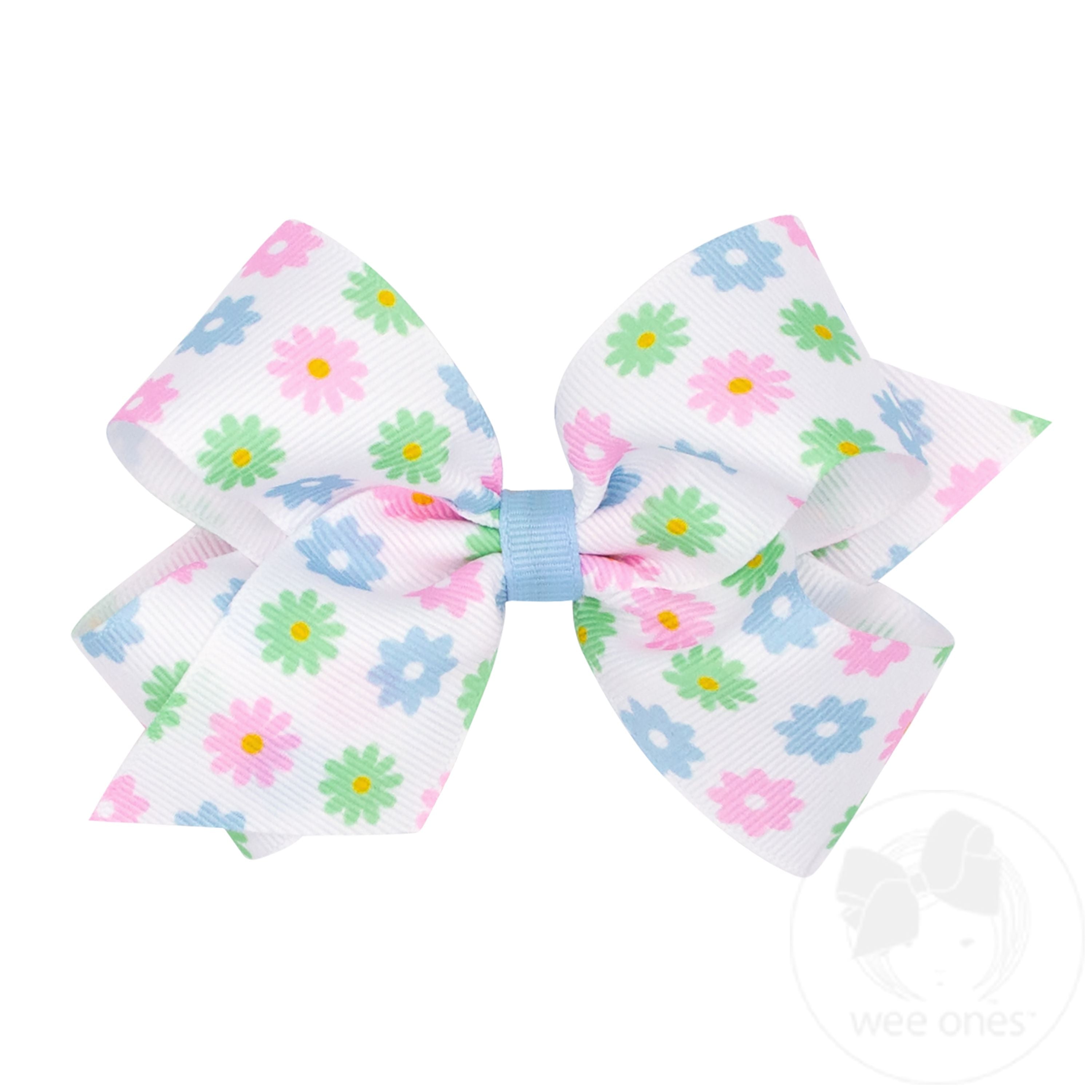 Medium Grosgrain Hair Bow with Spring Flower Print - FLOWER | Wee Ones ...