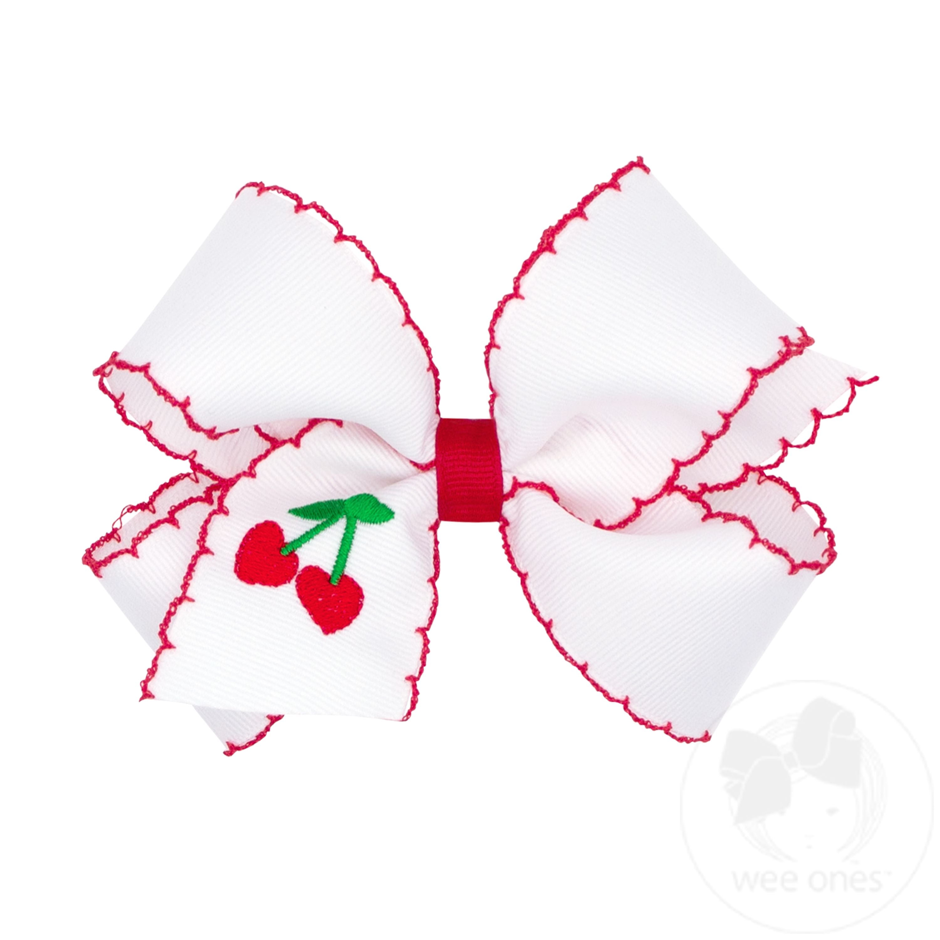 Medium Grosgrain Hair Bow with Moonstitch Edge and Cherries Embroidery ...