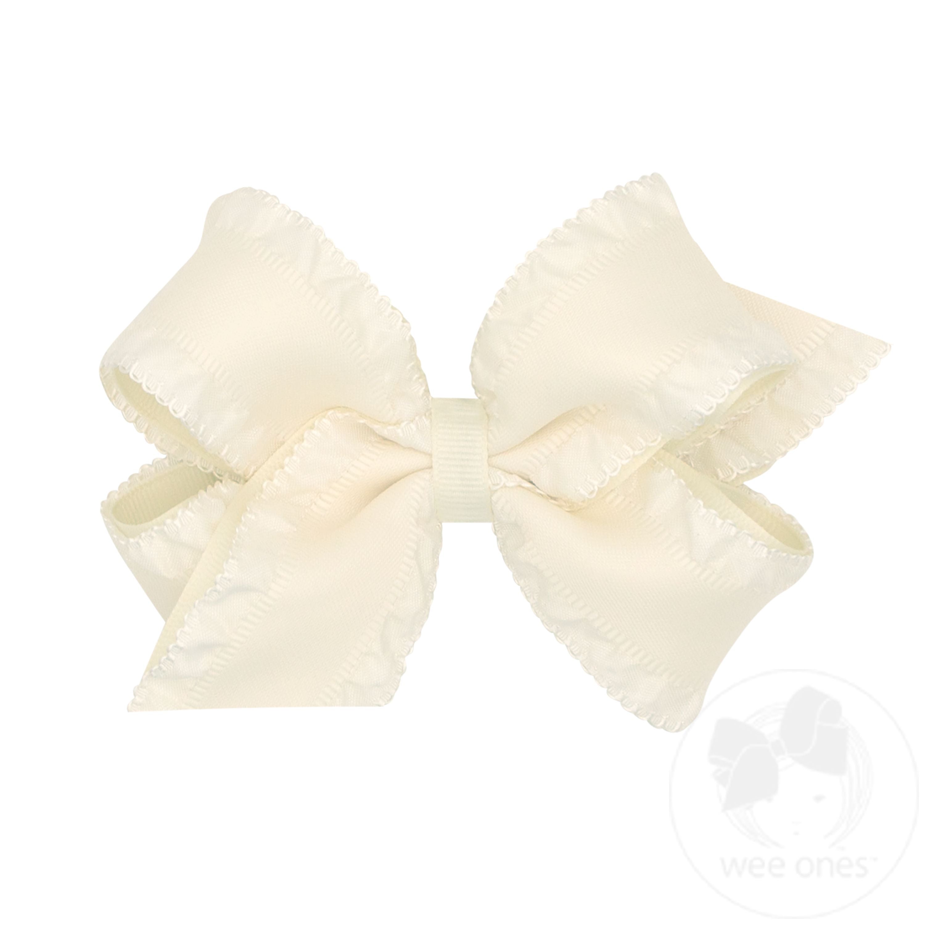 Medium Ruffle Edge Satin with Grosgrain Underlay Hair Bow - SHELL GRAY ...