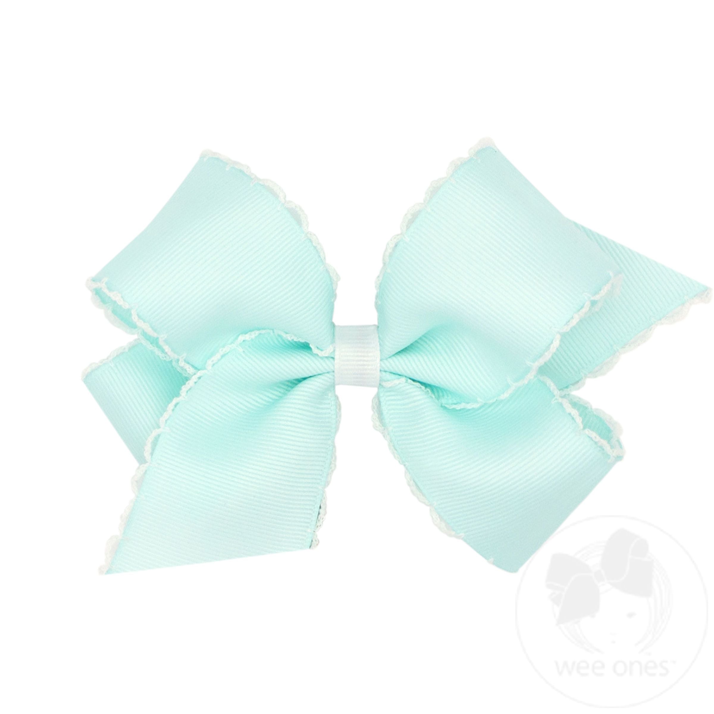 Medium Moonstitch Grosgrain Hair Bow with Contrasting Wrap - HPK W/ WHT ...