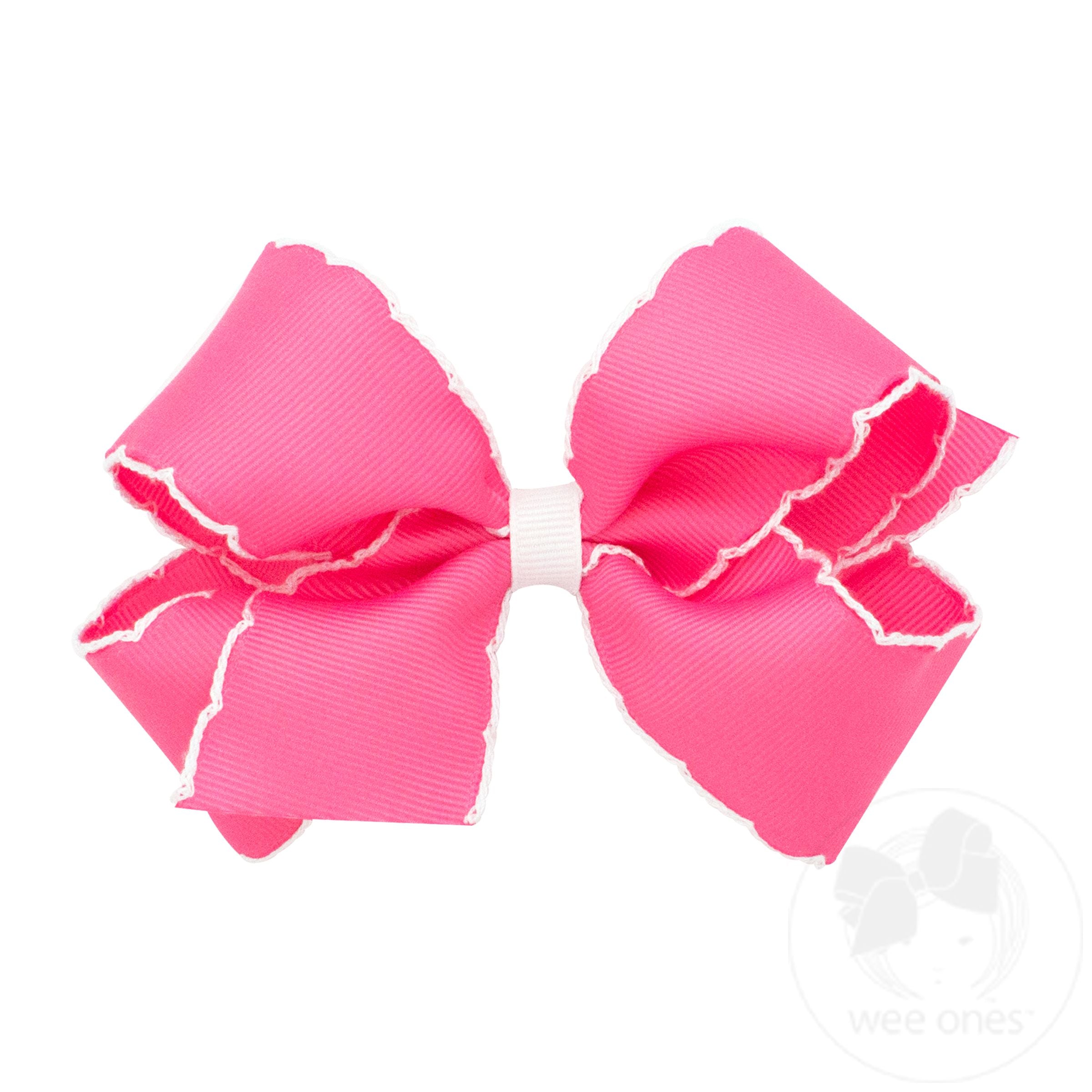 Medium Moonstitch Grosgrain Hair Bow with Contrasting Wrap - RED W/ WHT ...