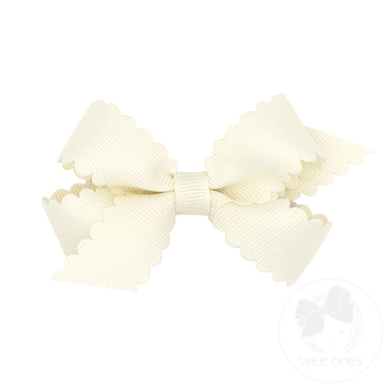 Mini Grosgrain Hair Bow with Scalloped Edge - WHITE | Wee Ones Hair ...