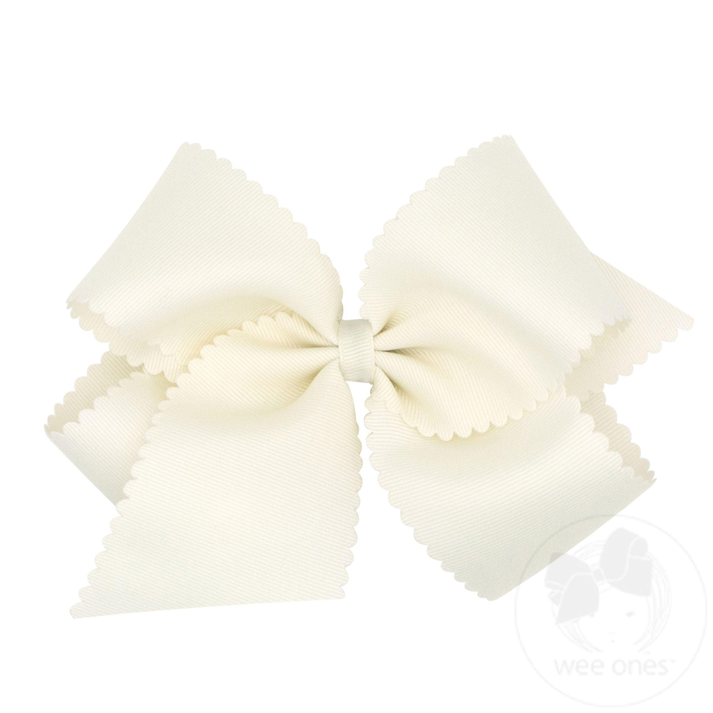 King Grosgrain Hair Bow Scalloped Edge - WHITE | Wee Ones Hair Bows ...
