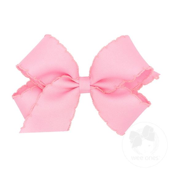 Medium Grosgrain Hair Bow with Matching Moonstitch Edge - WHITE | Wee ...